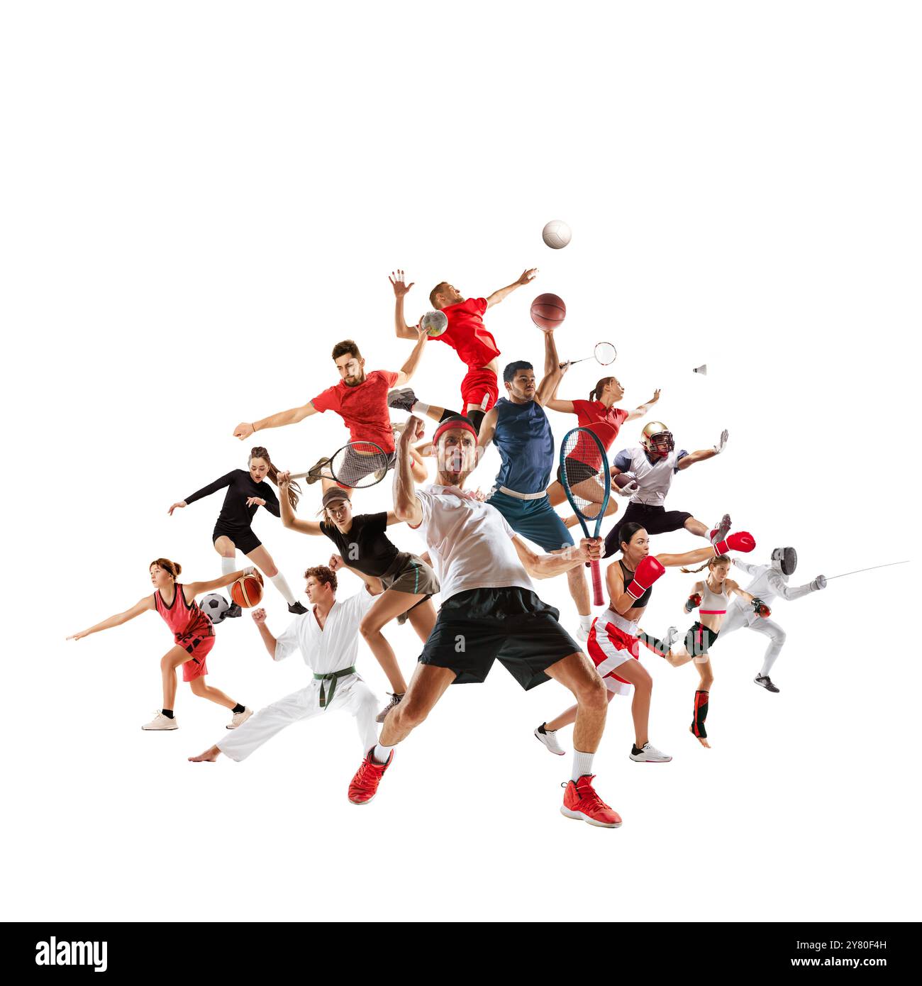 Dynamic image of sportive young men and women, people practicing ...