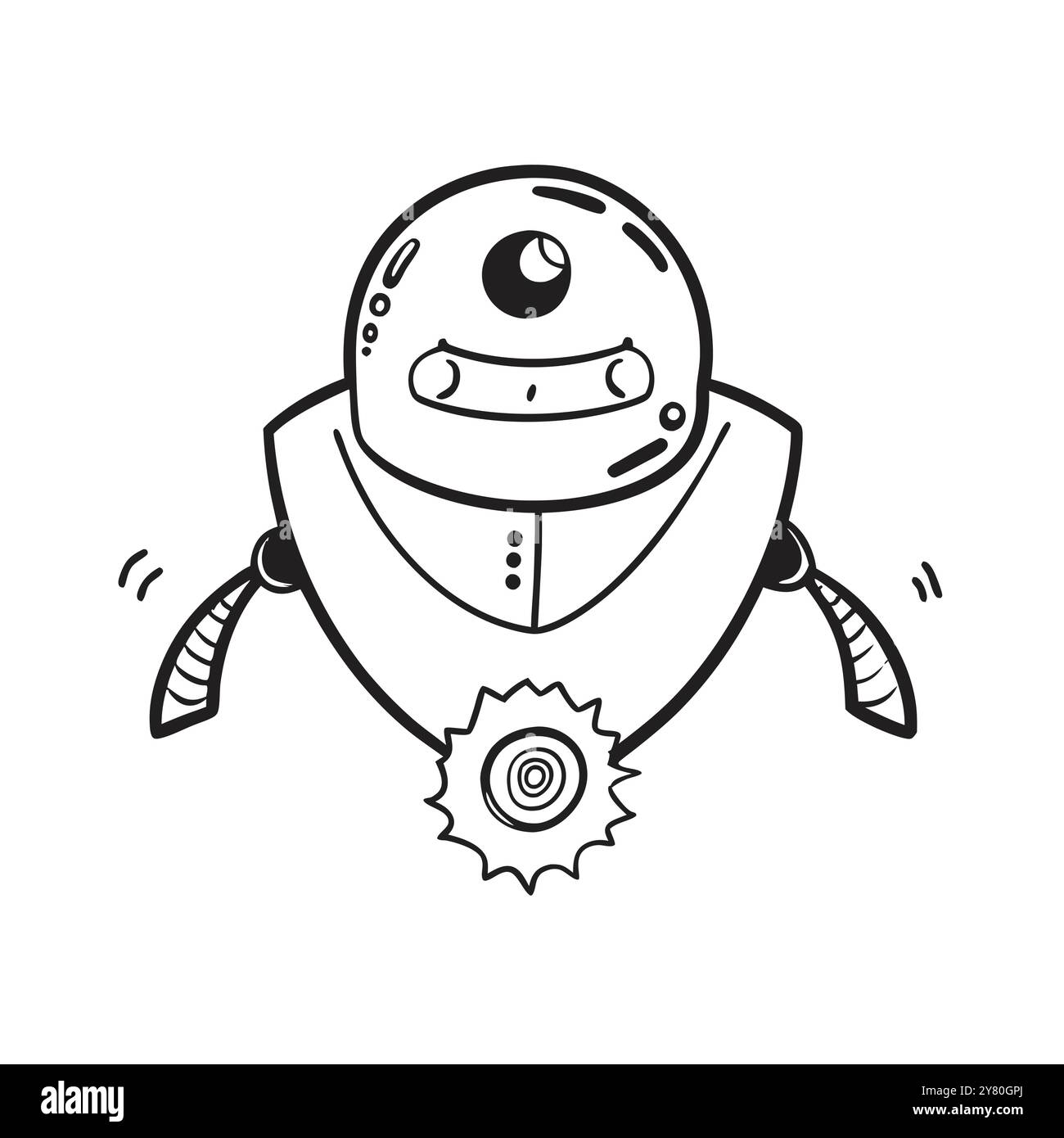 Cute cartoon robot with a single eye. two robotic arms. and a spinning ...