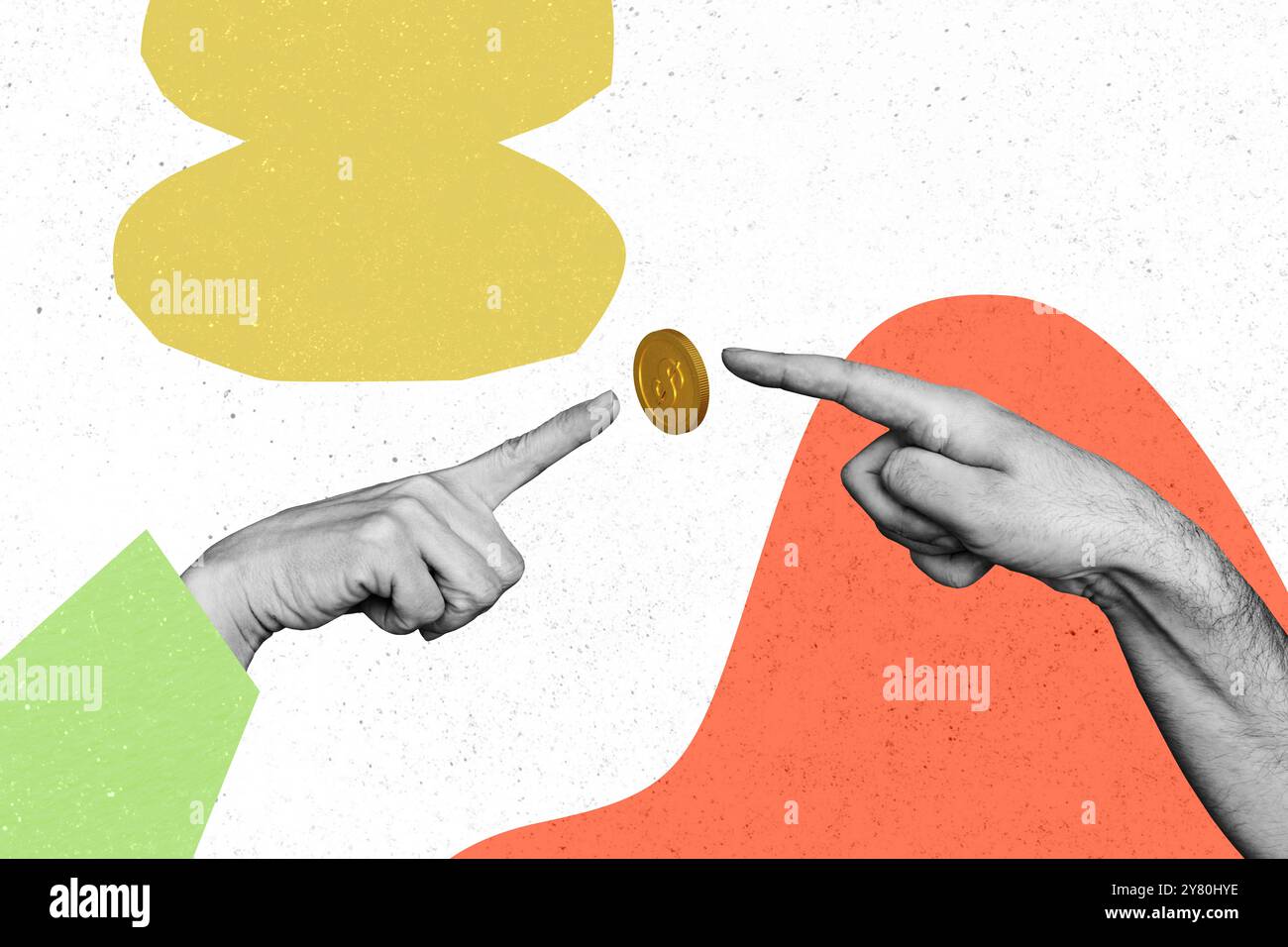 Creative collage picture hands body fragments fingers gesture coin ...