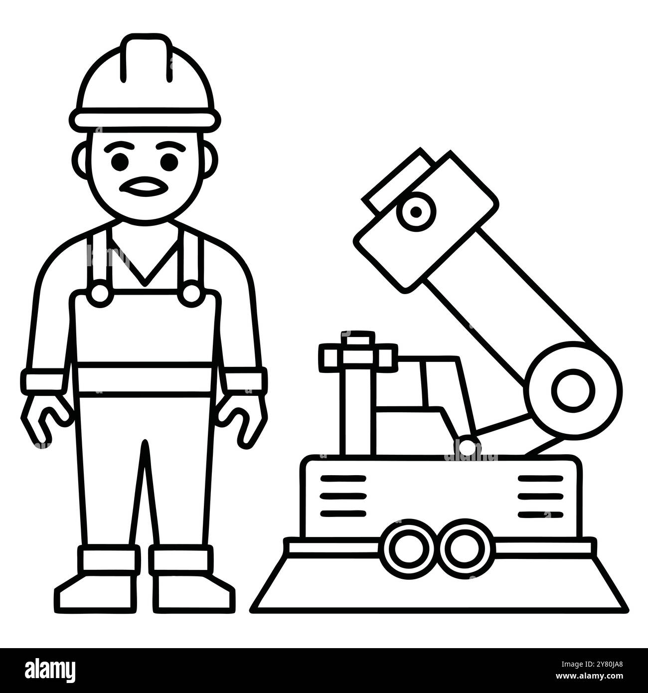 A line drawing illustration of a construction worker standing next to a ...