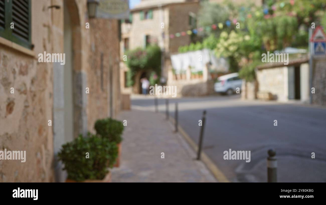 Blurred street scene in mallorca, spain with out of focus background ...