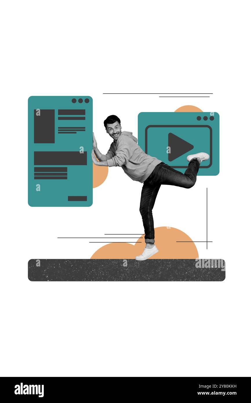 Composite trend artwork sketch image photo collage of virtual workspace ...