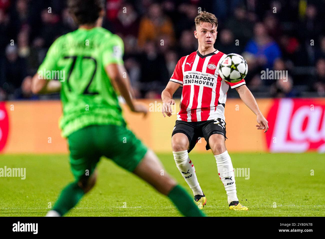 Matteo Dams of PSV during the UEFA Champions League, League phase, Matchday 2 football match ...