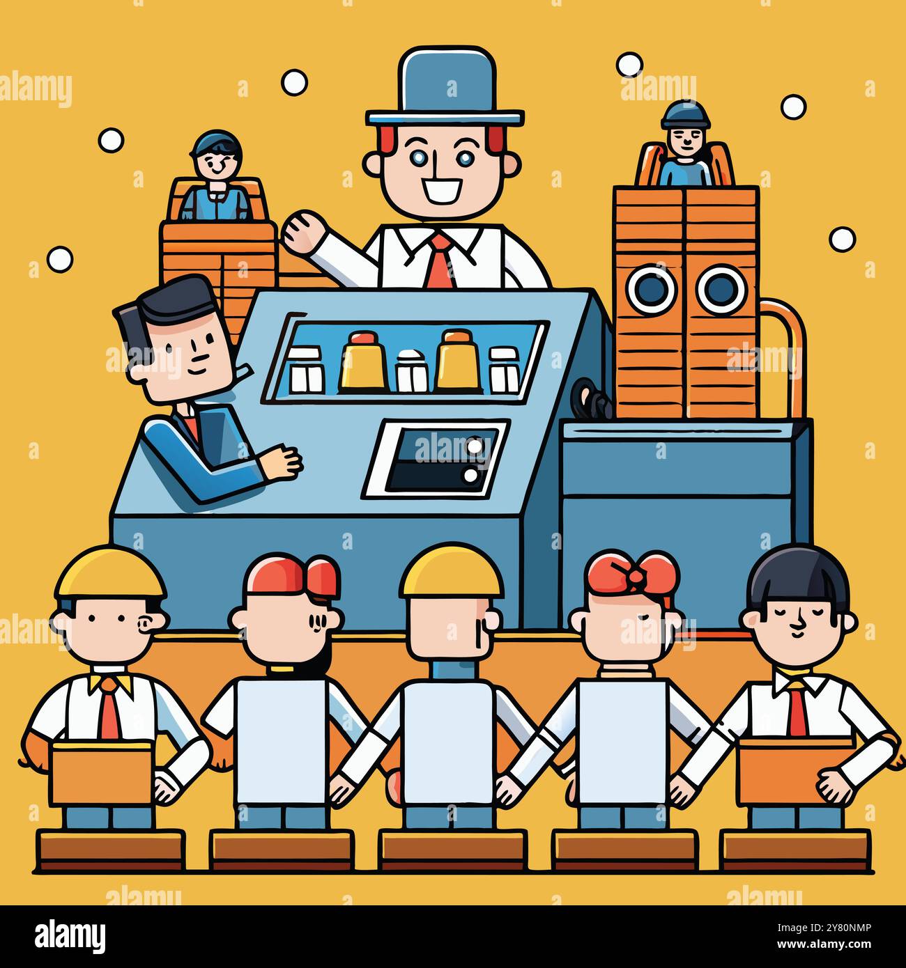 A team of colorful cartoon characters working together on a futuristic ...