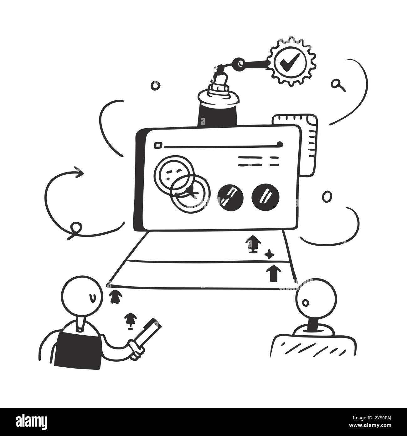 A hand drawn illustration depicting two stick figures interacting with ...