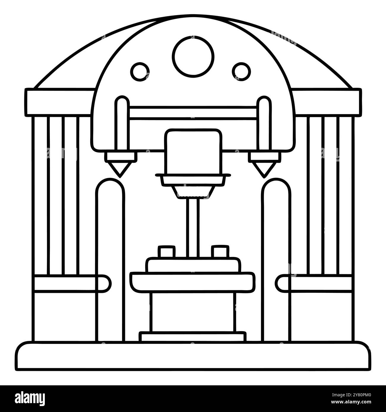 A simple line drawing illustration of a futuristic machine with a dome ...