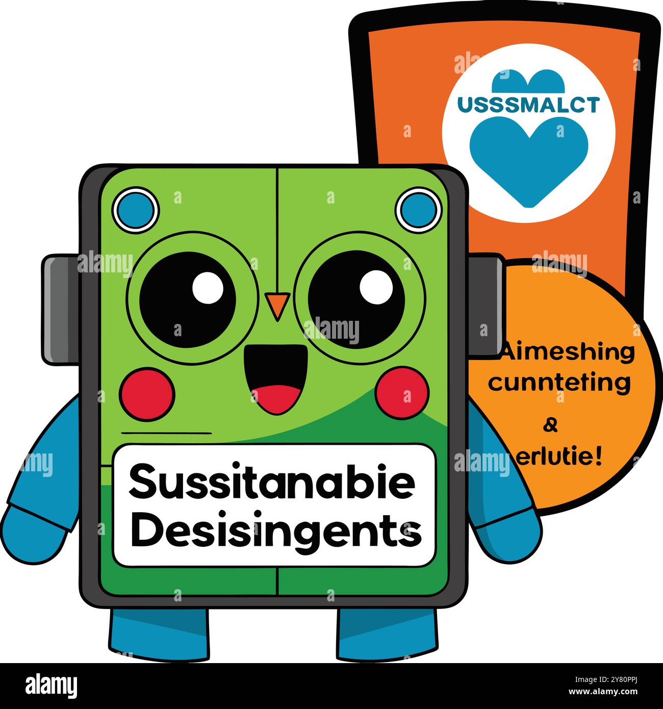 A friendly green robot with big eyes and a wide smile. Its a perfect ...