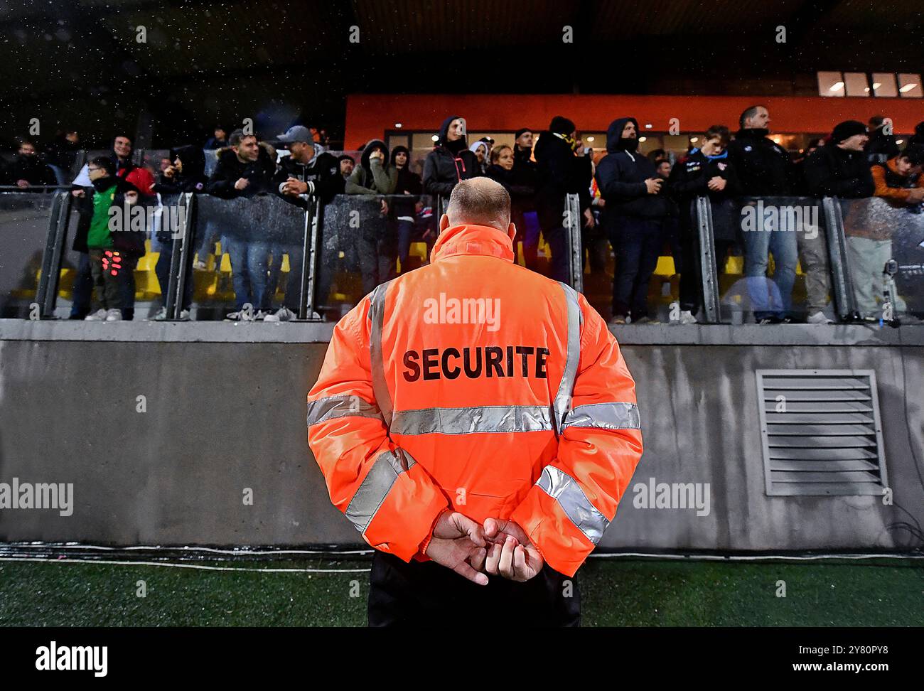 Security guard at the Epopée stadium in Calais during a charity match ...