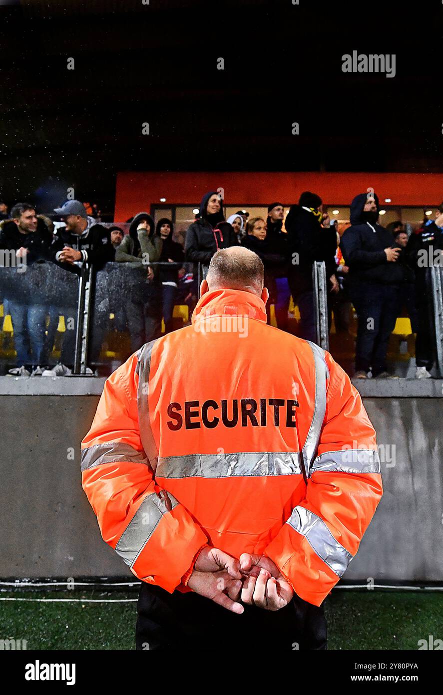 Security guard at the Epopée stadium in Calais during a charity match ...