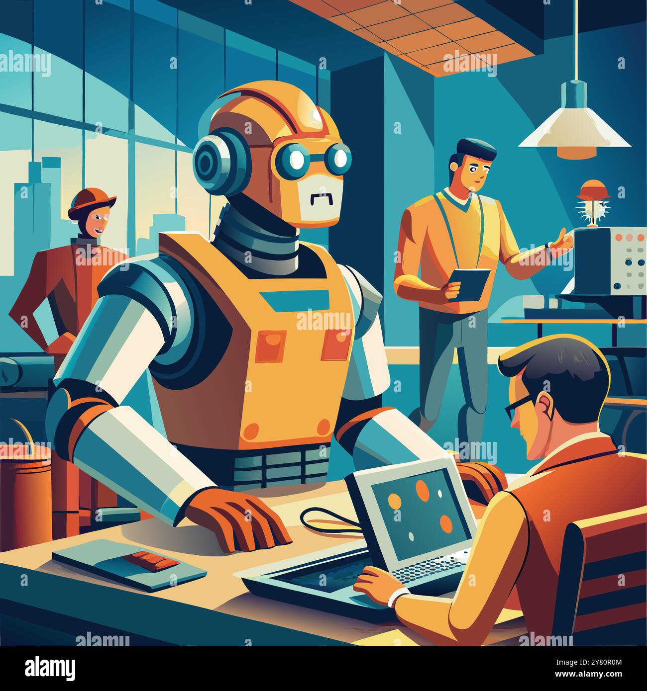 Engineer working laptop in office Stock Vector Images - Alamy