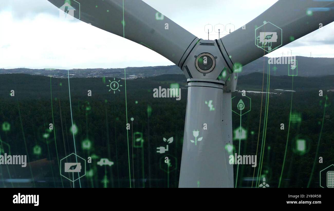 Alternative Energy. Wind farm. Aerial view of horizontal-axis wind ...