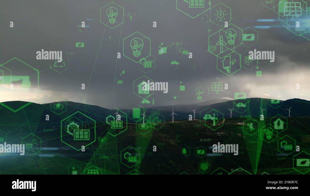 Alternative Energy. Wind farm. Aerial view of horizontal-axis wind ...