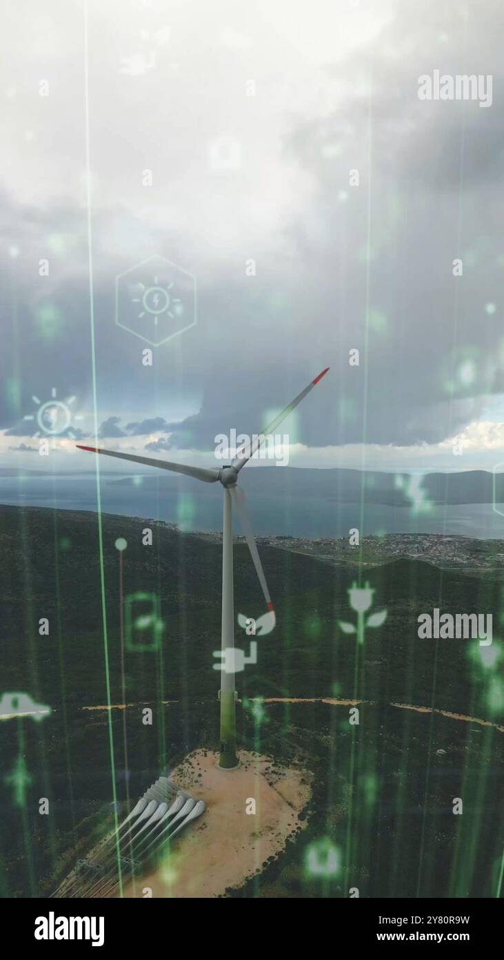 Alternative Energy. Wind farm. Aerial view of horizontal-axis wind ...
