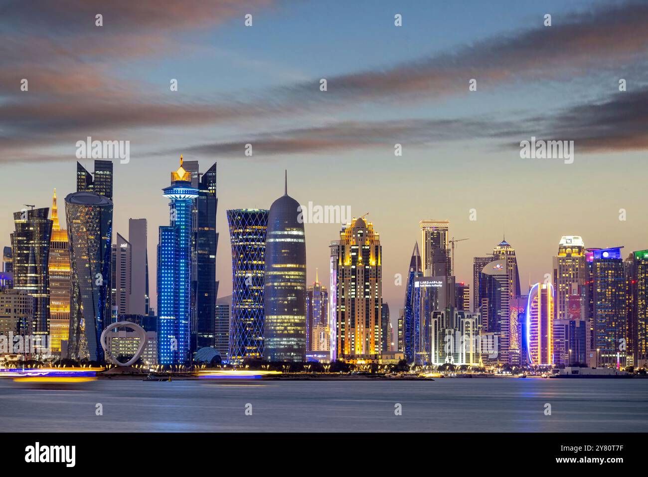 The Panoramic skyline of Doha, Qatar during sunrise Stock Photo - Alamy