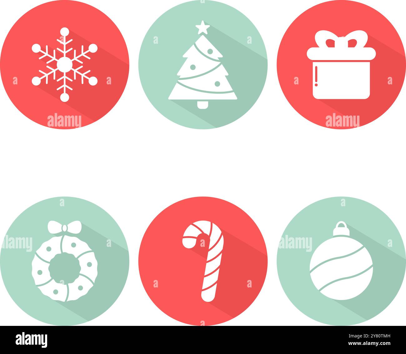 Christmas flat design icons. Round and colored icons with long shadow ...