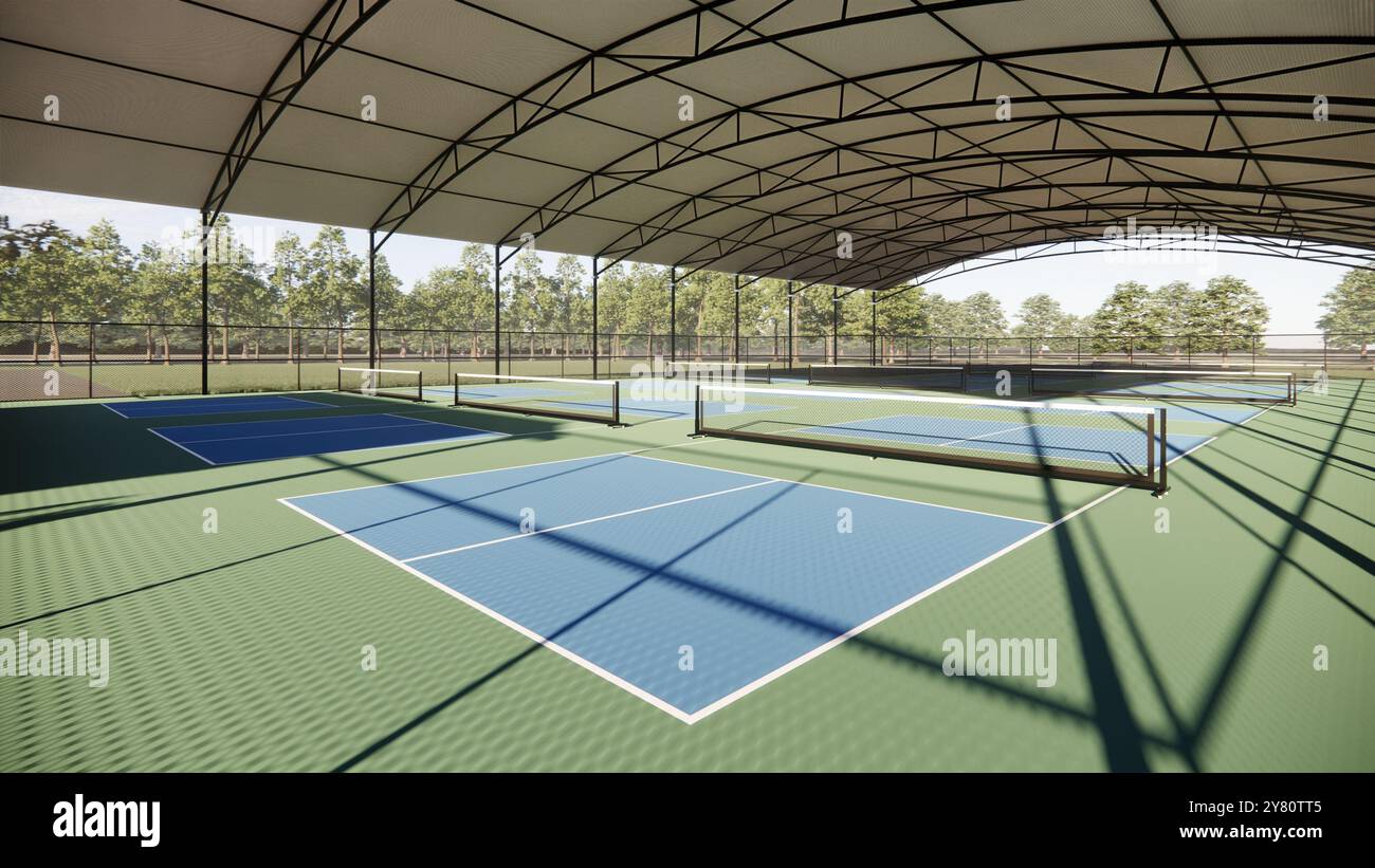 pickleball courts with shade structure rendering Stock Photo - Alamy