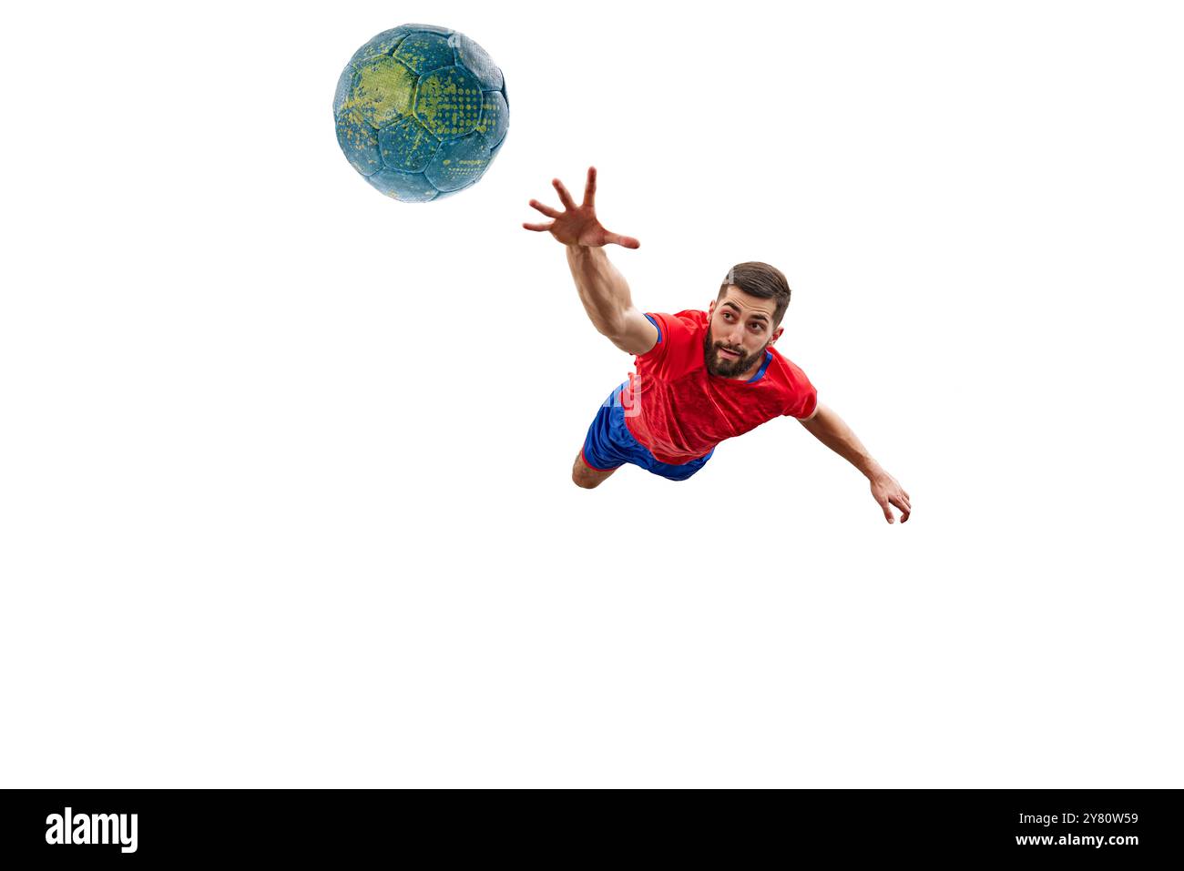 Young competitive and focused man, professional handball player in ...