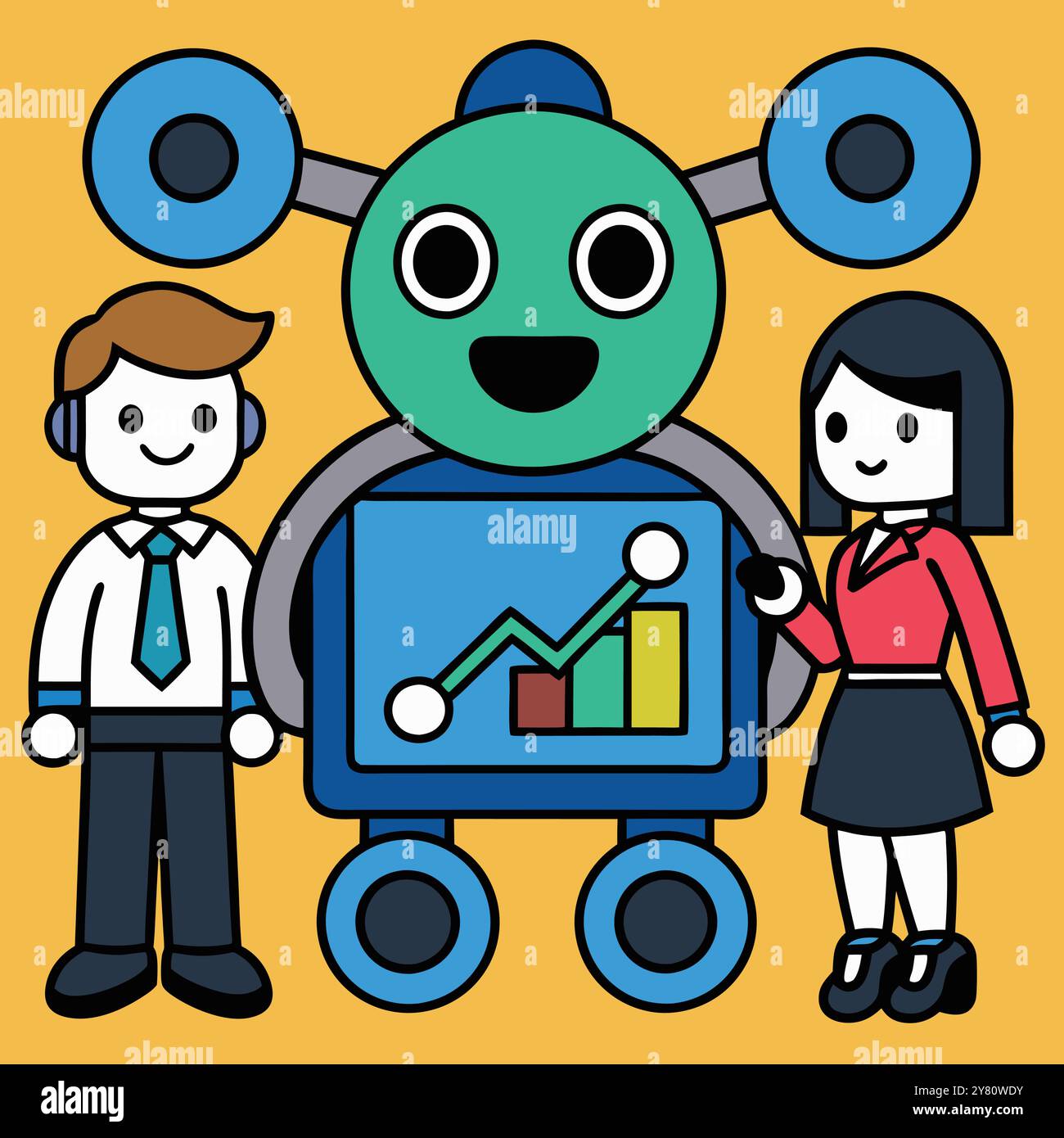 Cute cartoon illustration of a robot showing a graph to a businessman ...
