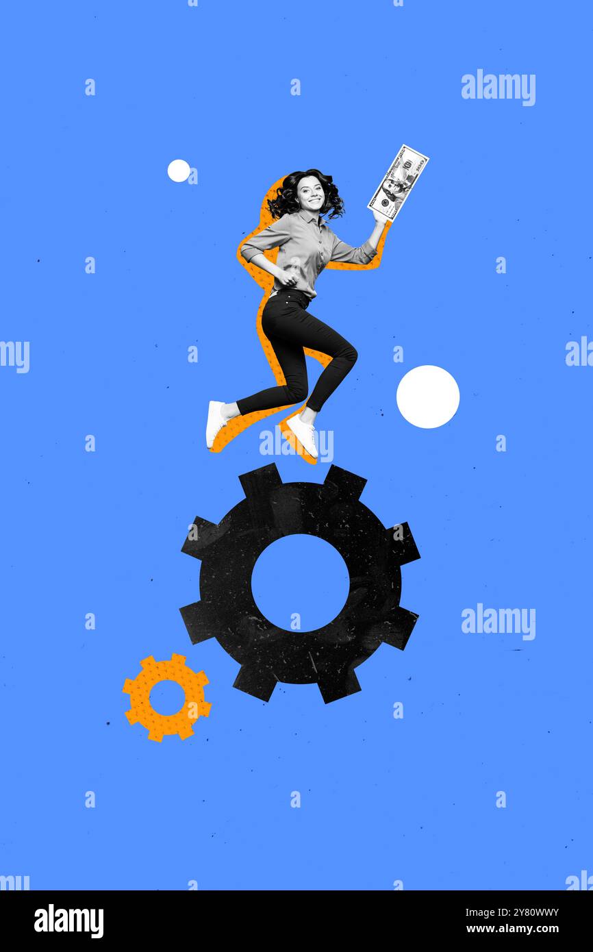 Composite collage picture image of funny young female earning money ...