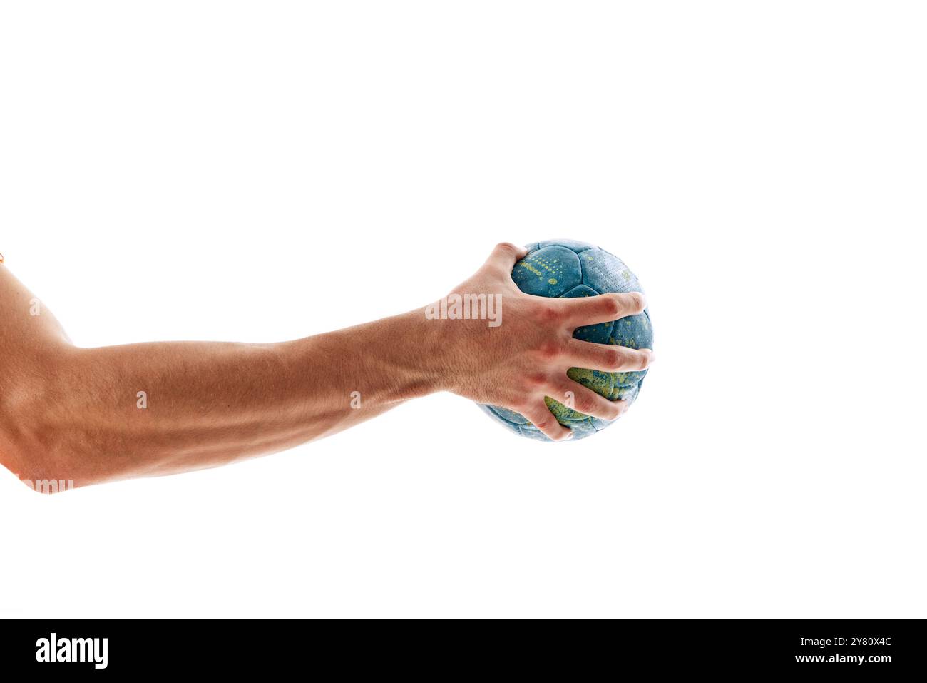 Male muscular hand holding handball ball isolated on white background ...