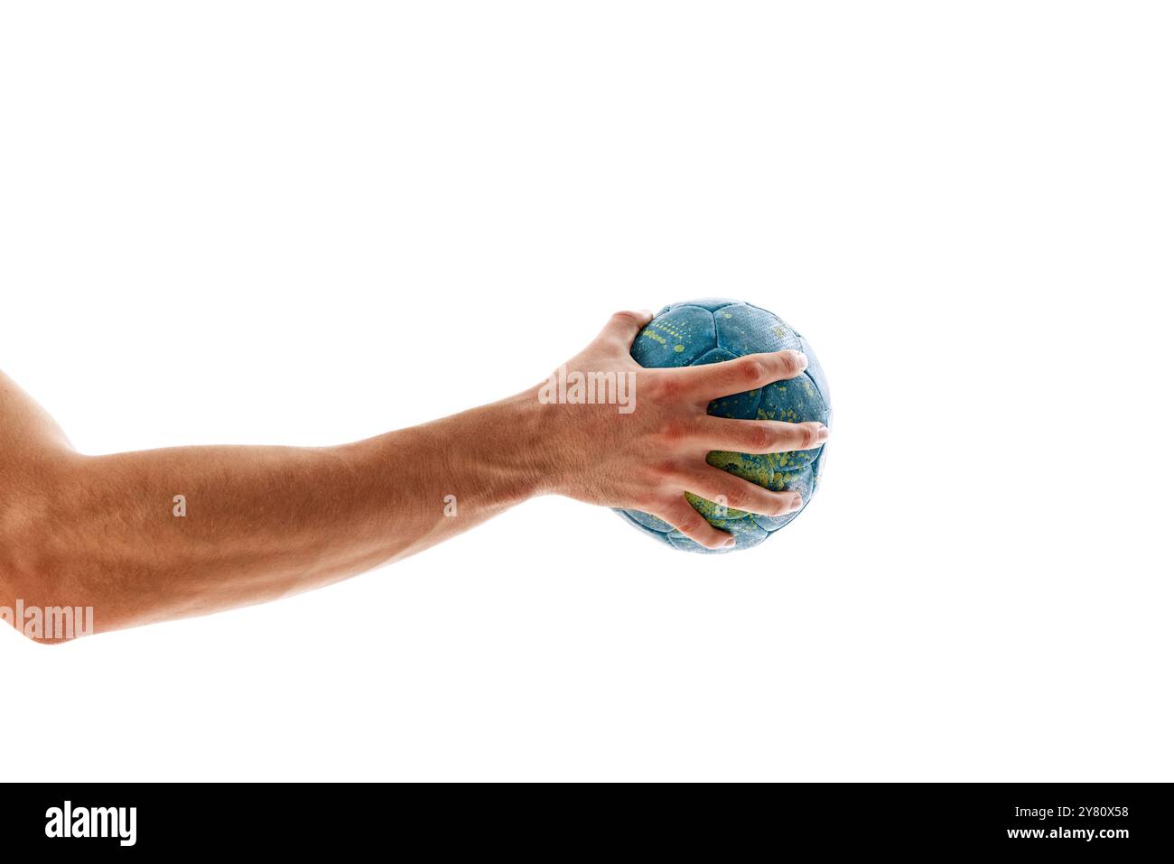 Male muscular hand holding handball ball isolated on white background ...
