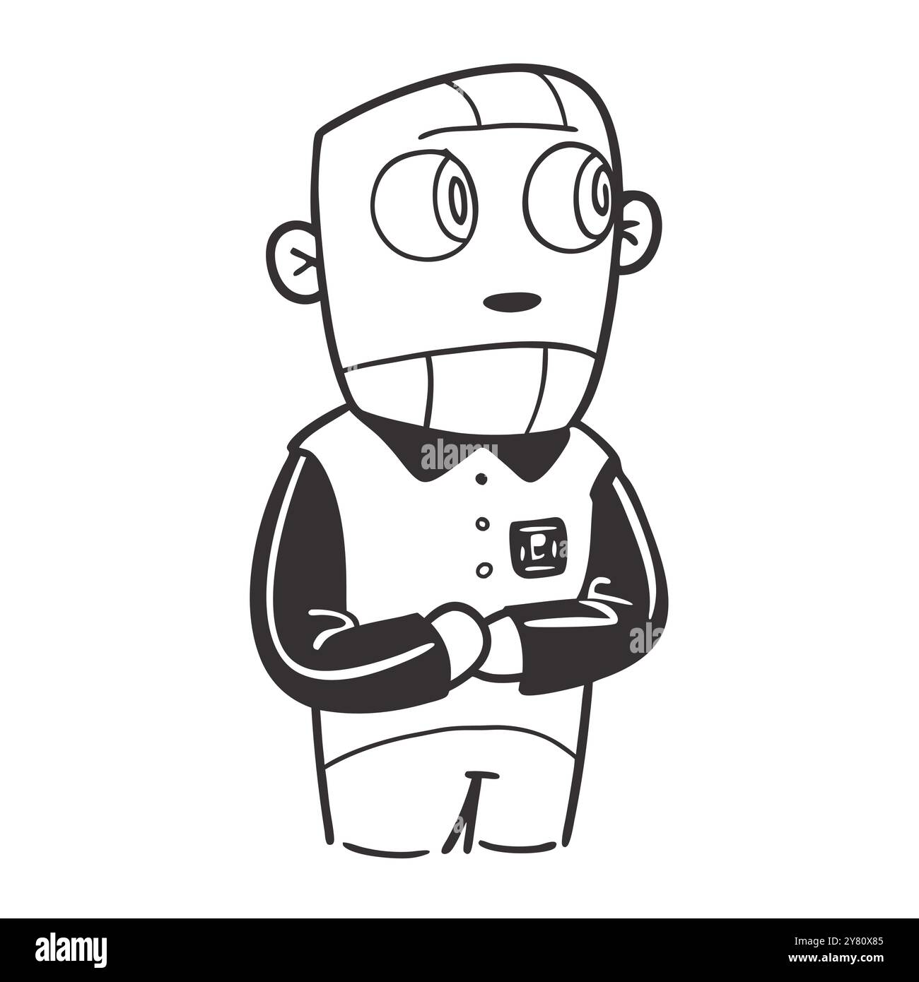 A cartoon robot with a friendly demeanor. wearing a collared shirt and ...