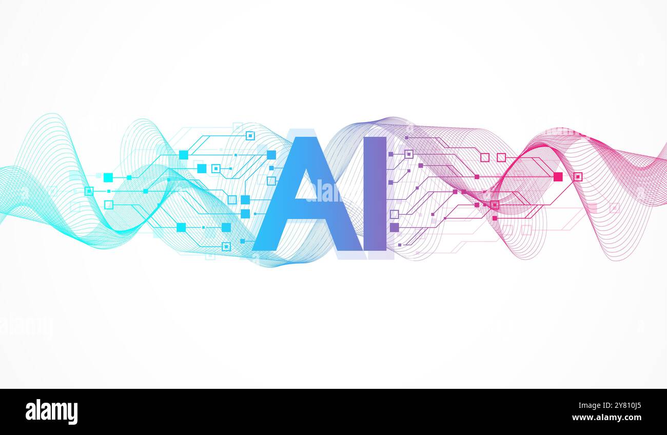 Artificial Intelligence or machine learning illustration design. Quantum computer technology ...