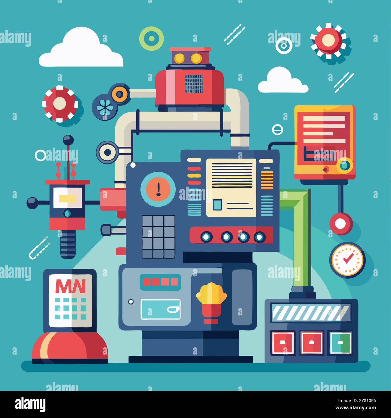 Colorful illustration of an automated system with gears. levers ... Colorful illustration of an automated system with gears. levers ...
