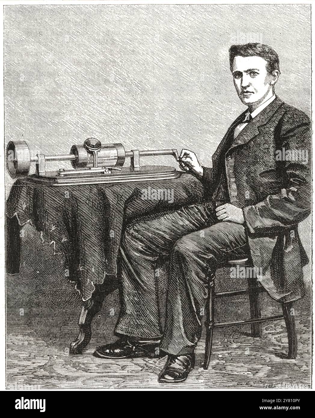 Portrait of Thomas Alva Edison (1847-1931) Historical Engraving Stock ...