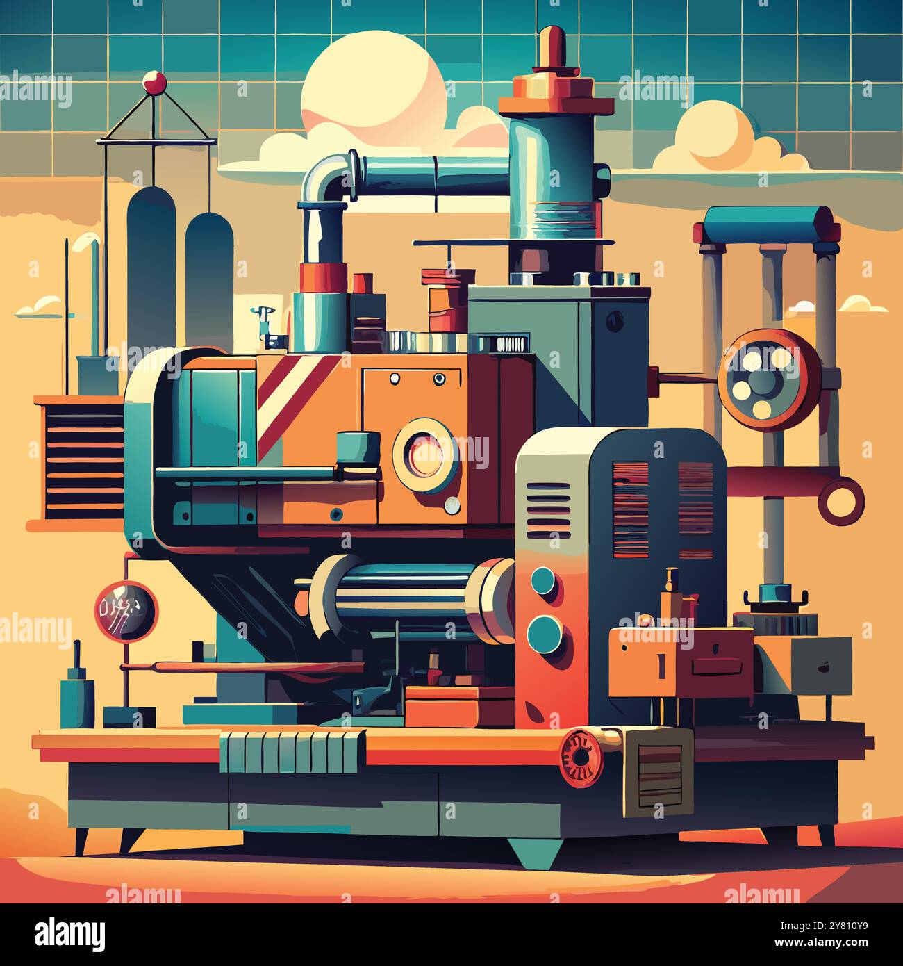 A futuristic and intricate machine with a retro aesthetic. Its complex ...