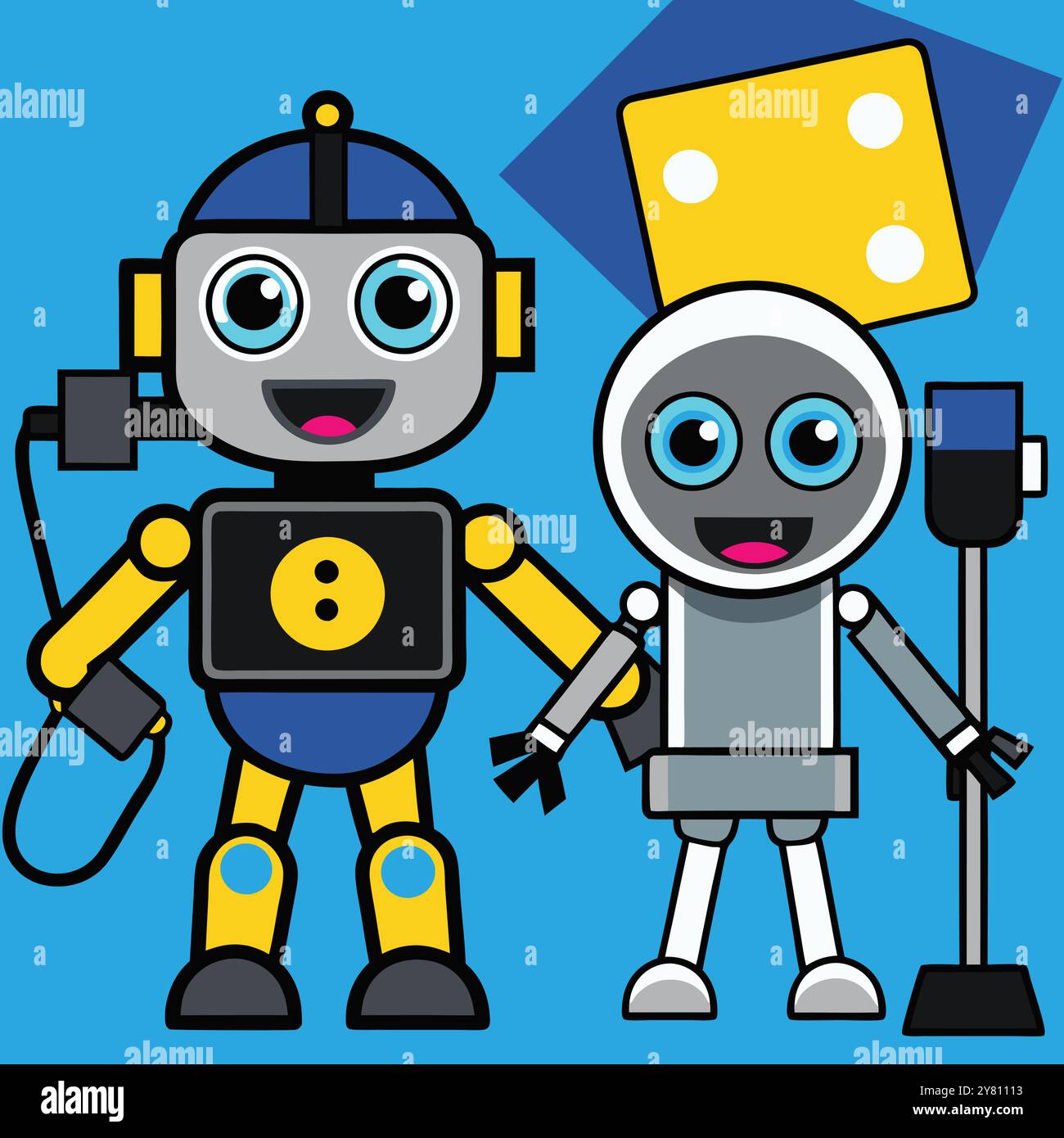 Cute cartoon robots with big eyes and friendly smiles. perfect for ...