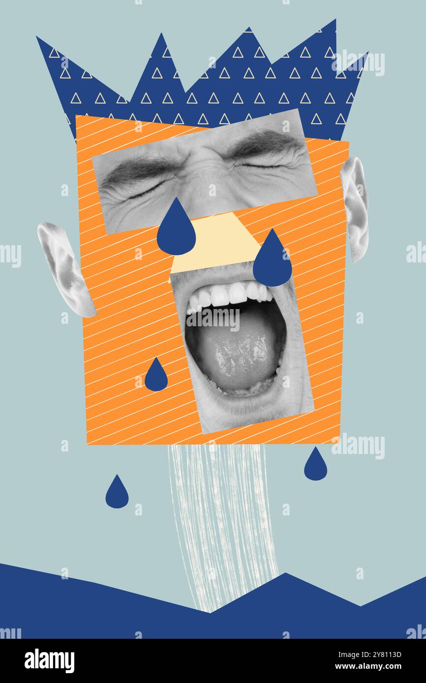 Creative poster collage of crying stressed man need therapy session ...