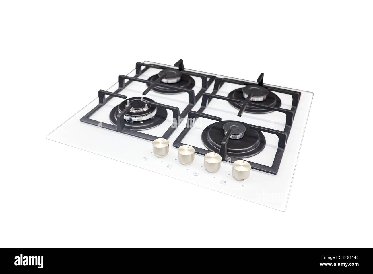 Modern hob gas stove made of tempered white glass using natural gas or ...