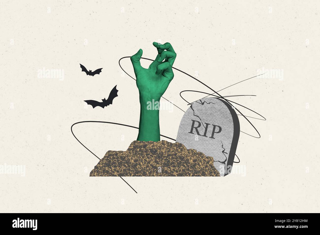 Composite photo collage of zombie hand peek grave ground cemetery ...