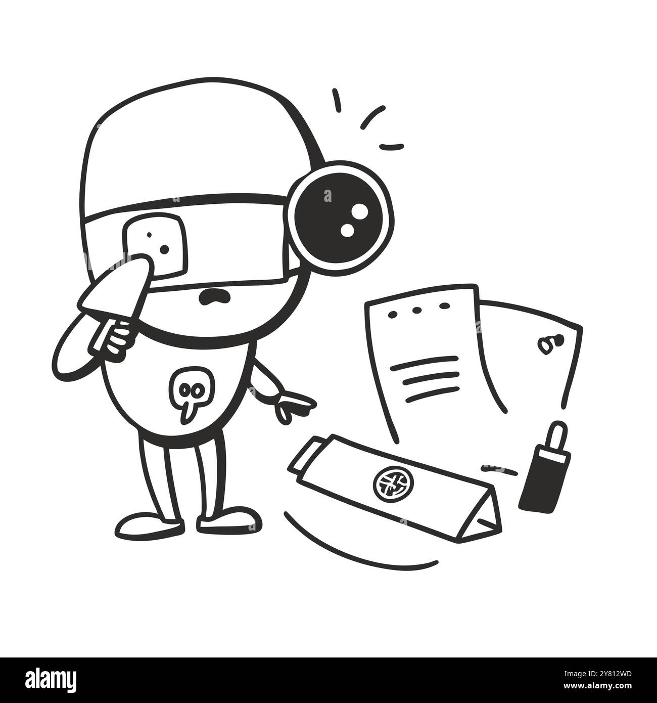 A cartoon robot with a confused expression is looking at a list of ...
