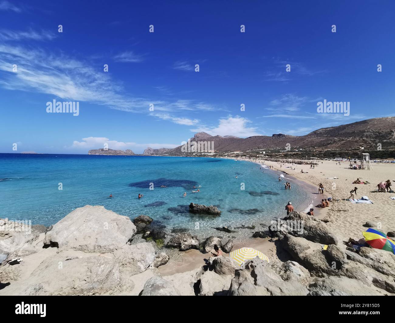 10 September 2024, Greece, Falassarna: People swimming at Falassarna ...