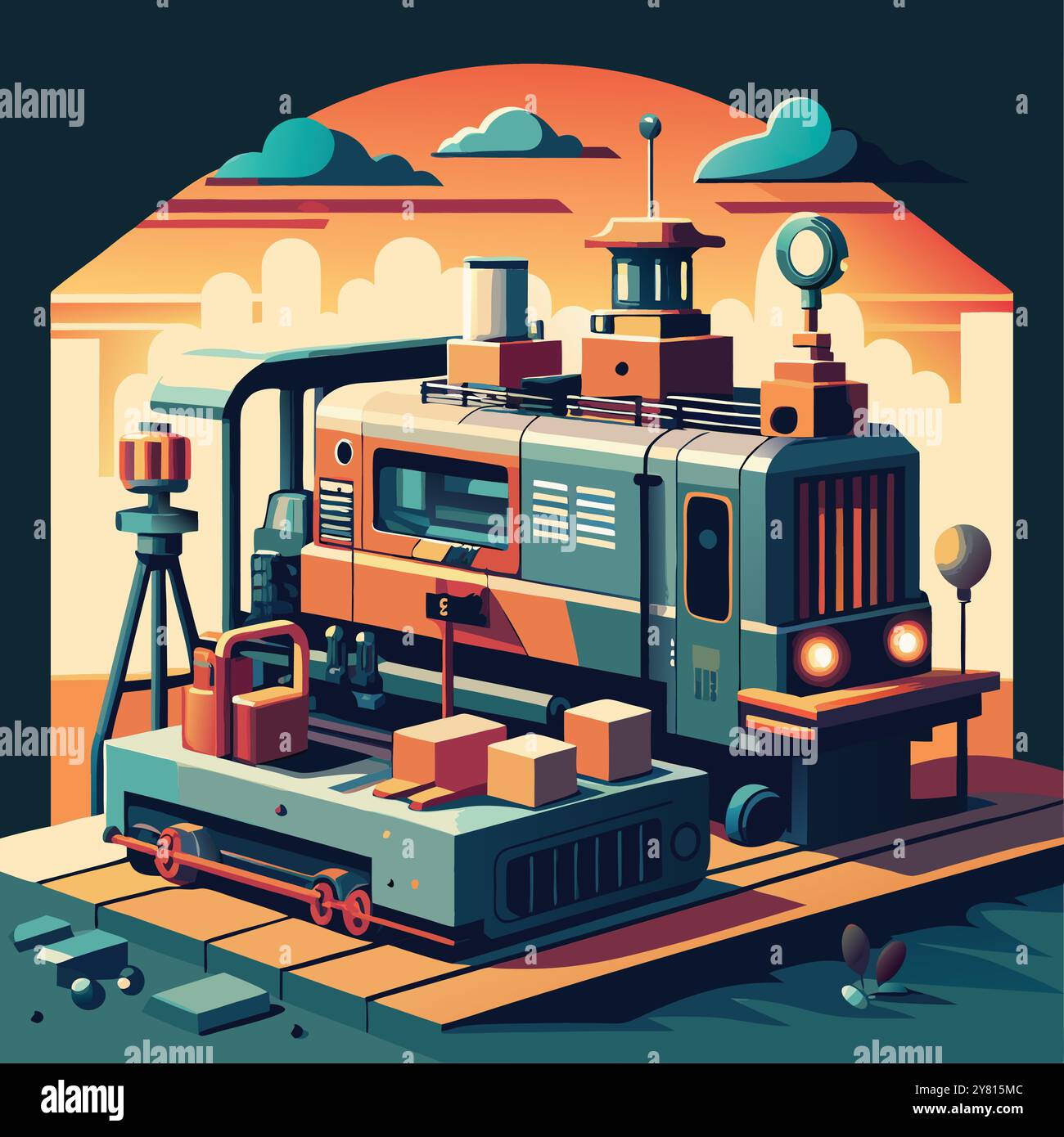 A futuristic train illustration with a retro aesthetic. perfect for ...