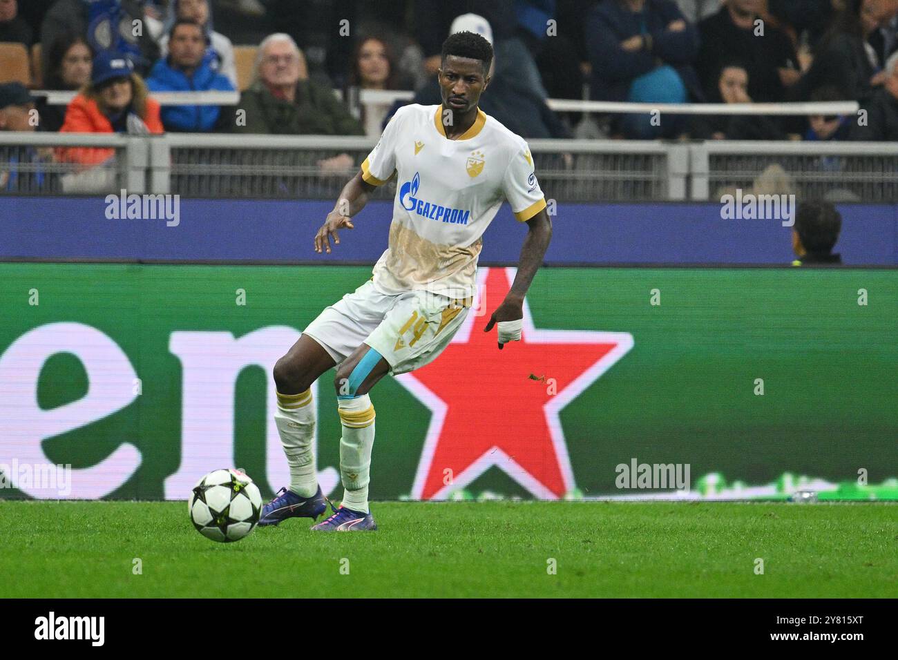 Peter Olayinka of FK Crvena Zvezda in action during the UEFA Champions ...