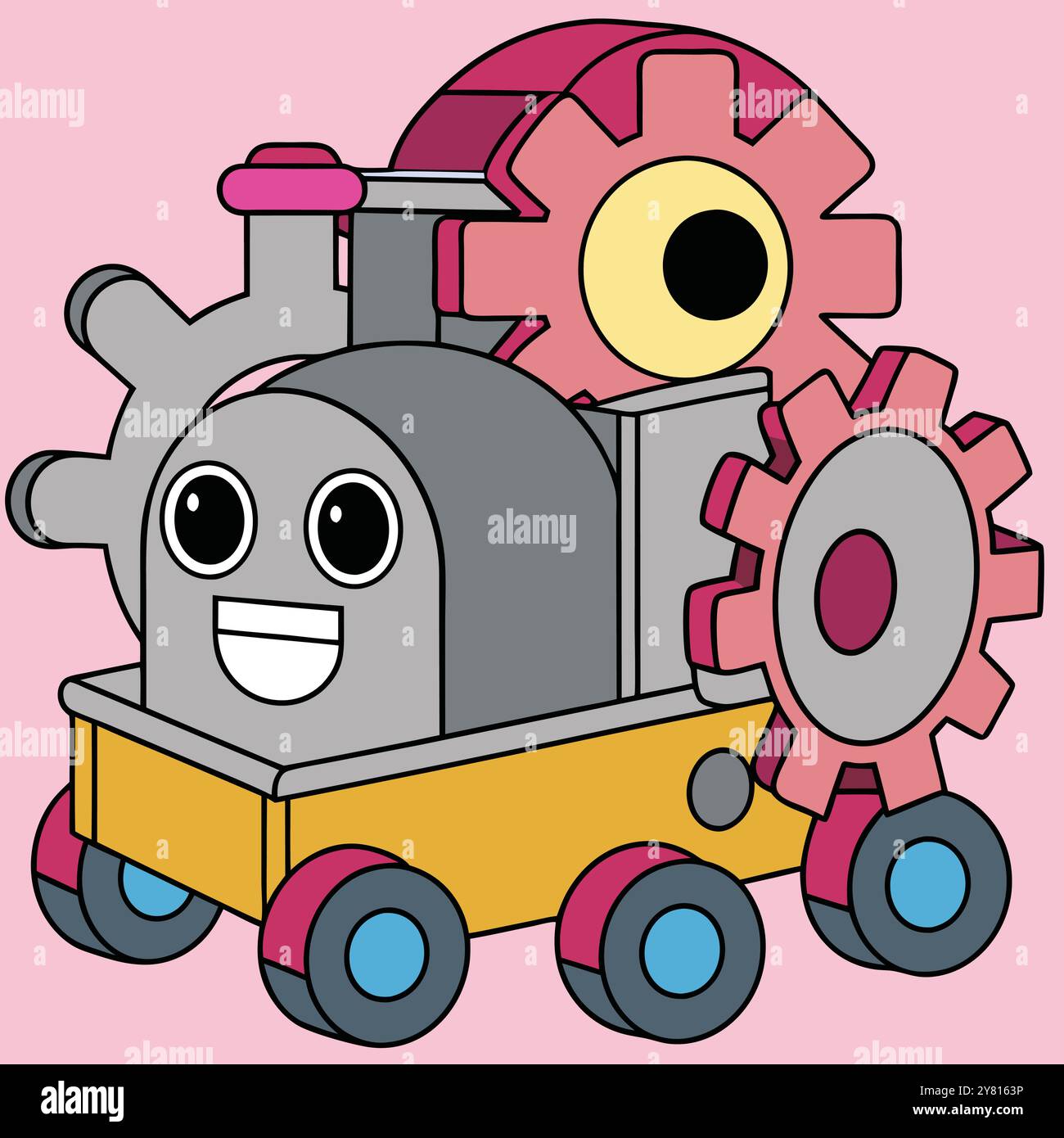 Cute cartoon train with big eyes and a happy smile. featuring colorful ...
