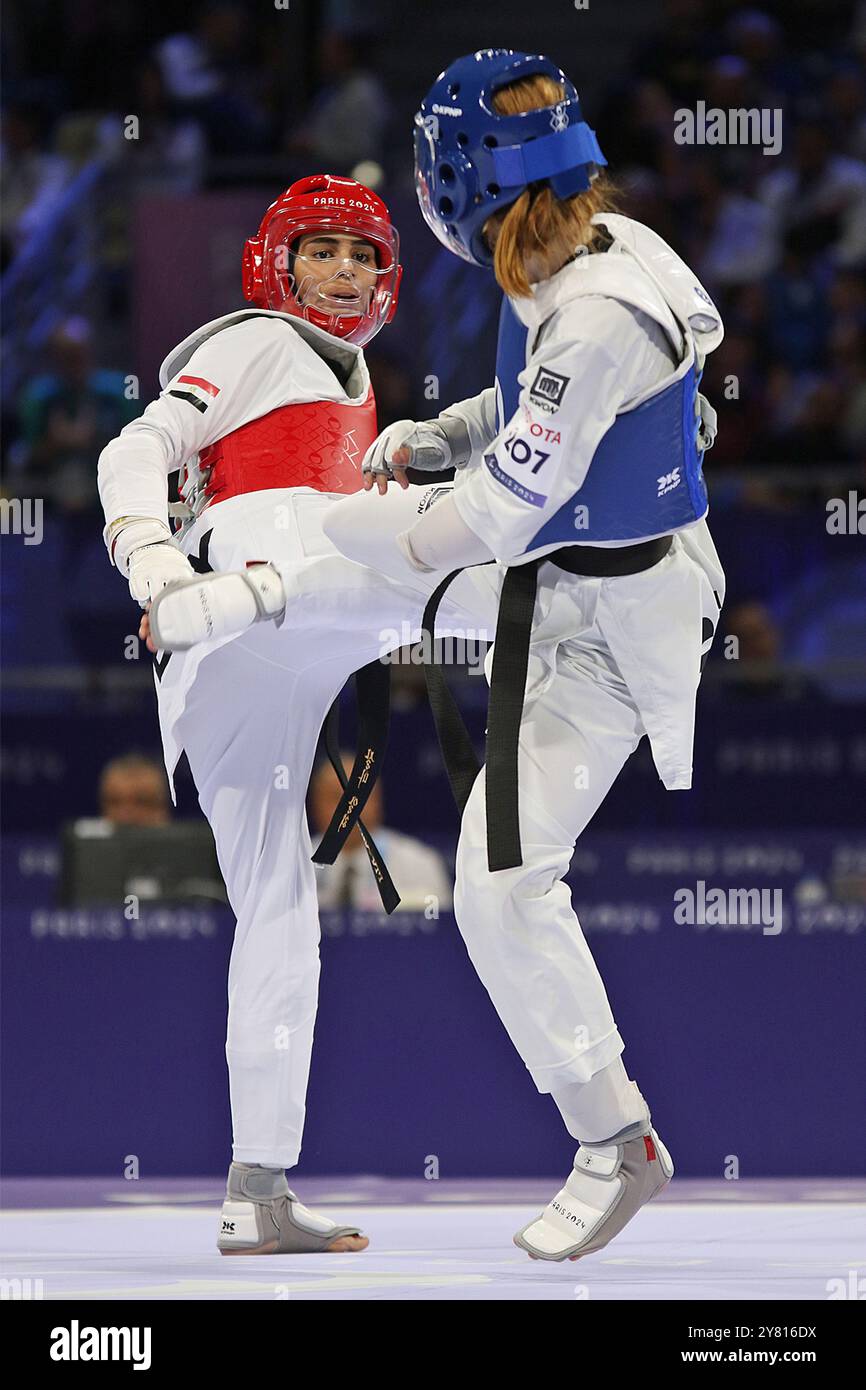 Ana JAPARIDZE of Georgia (blue) wins bronze vs Salma ALI ABD AL MONEEM ...