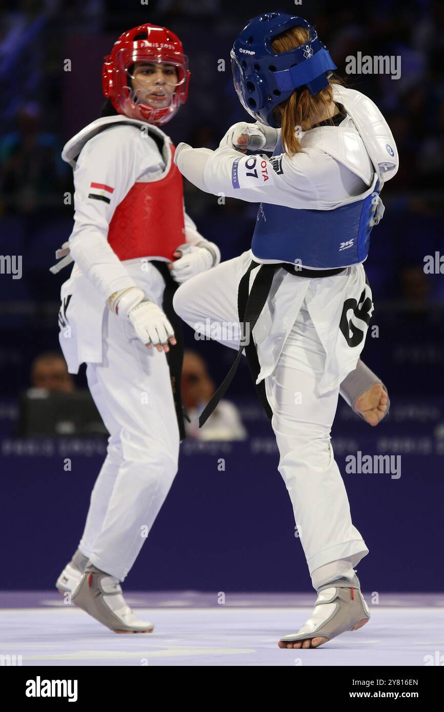 Ana JAPARIDZE of Georgia (blue) wins bronze vs Salma ALI ABD AL MONEEM ...