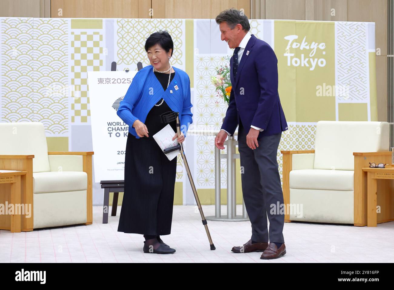 Tokyo, Japan. 2nd Oct, 2024. (L-R) Yuriko Koike, Sebastian Coe ...