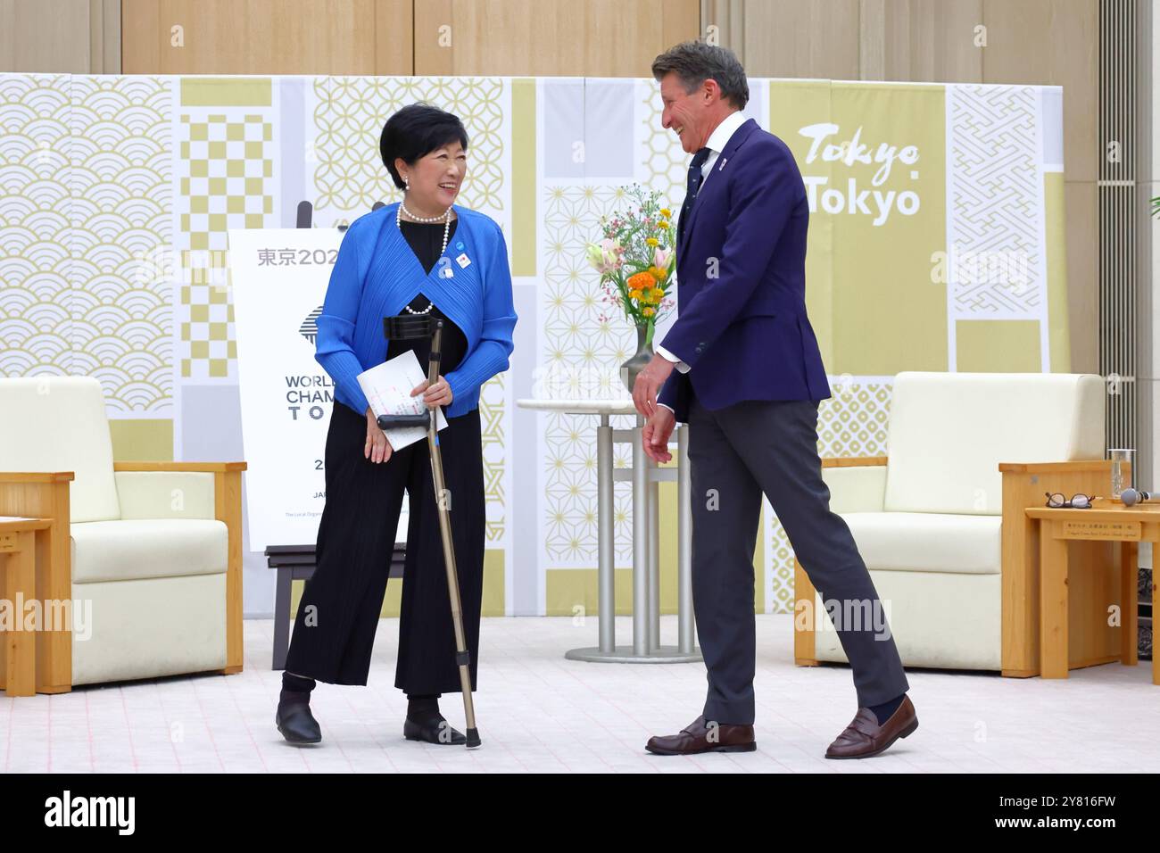 Tokyo, Japan. 2nd Oct, 2024. (L-R) Yuriko Koike, Sebastian Coe ...