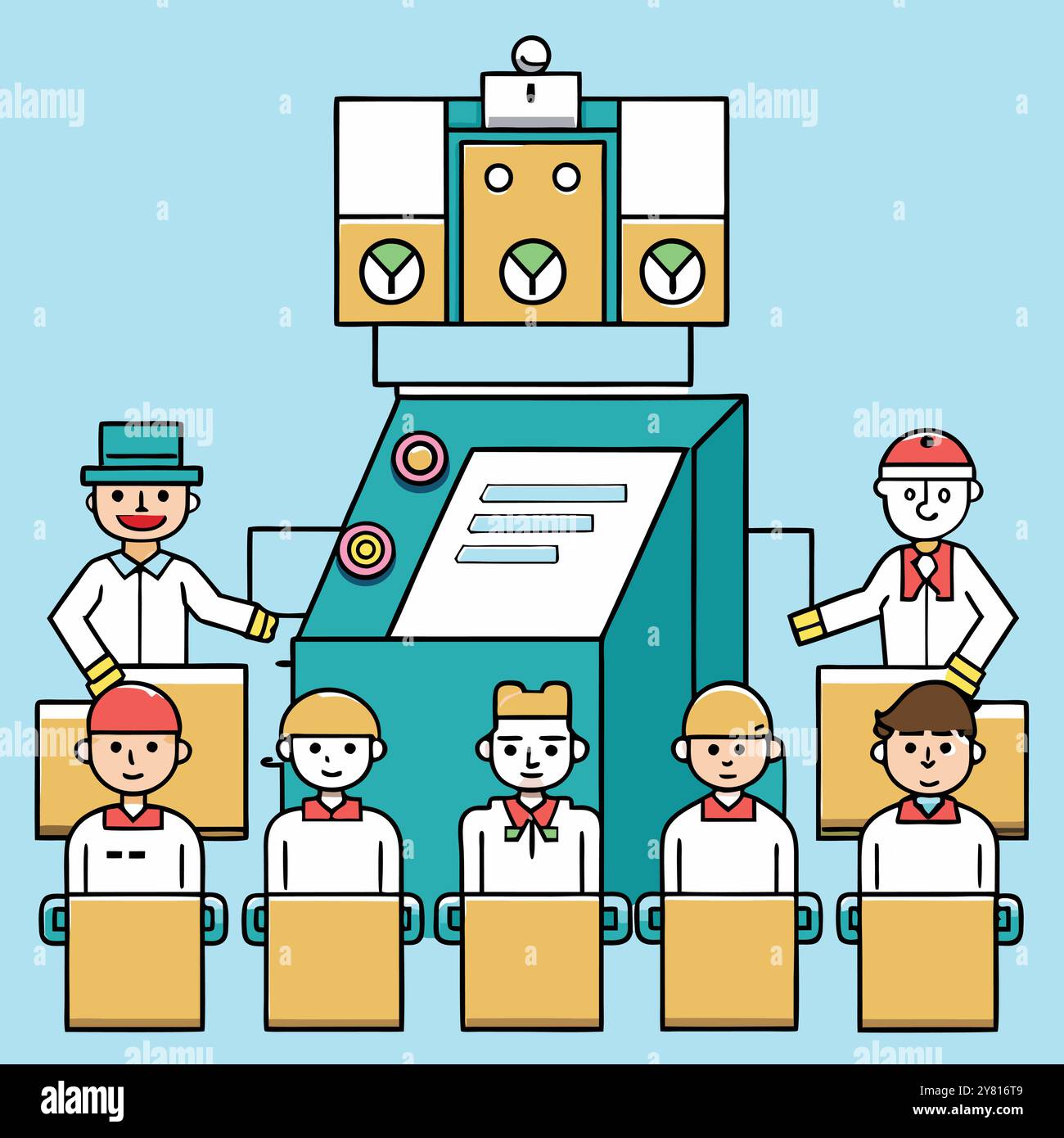 A Colorful Illustration Of A Robot Teacher Leading A Classroom Of