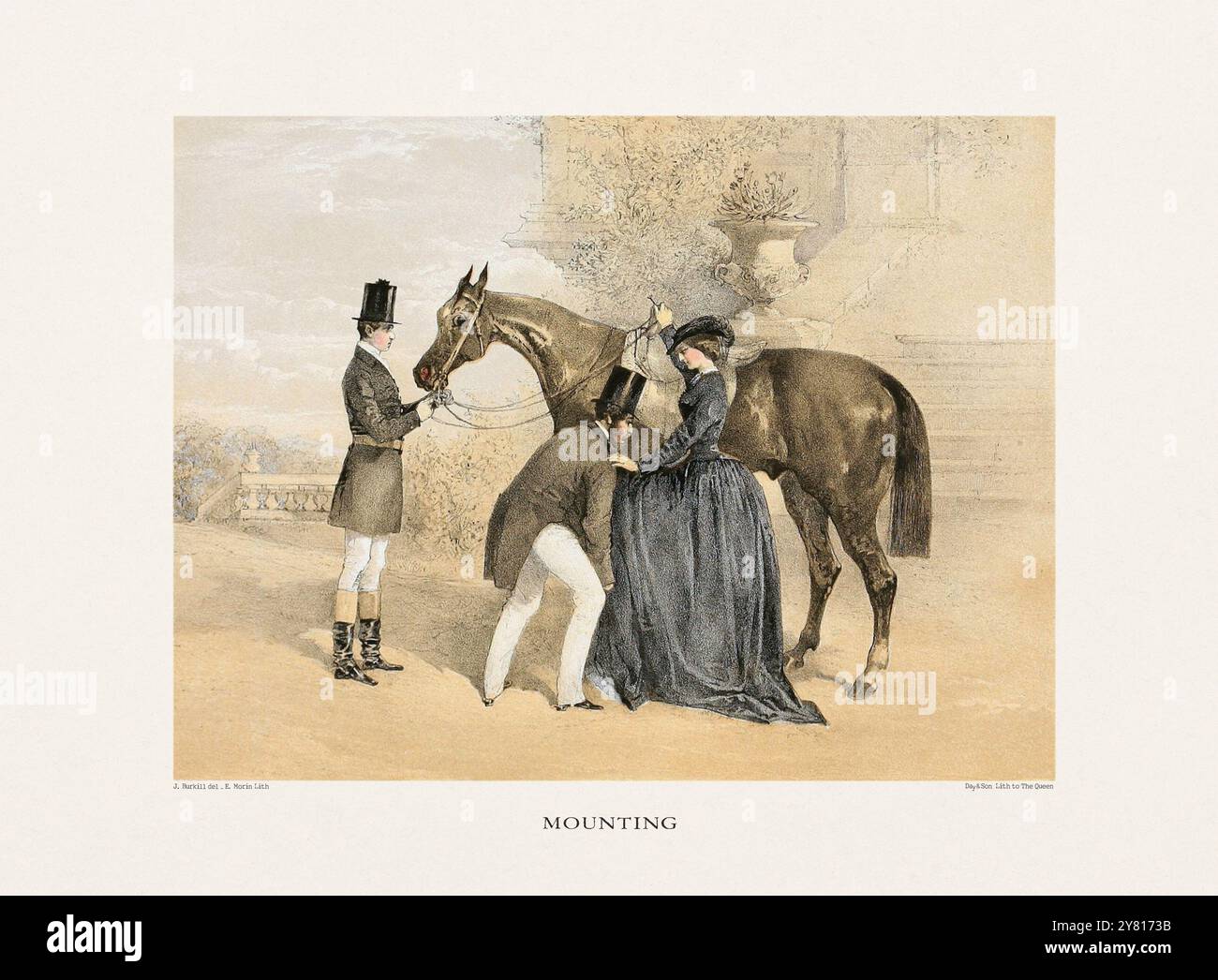 Victorian Lady Riding a Horse. Vintage equestrian woman from an 1857 ...