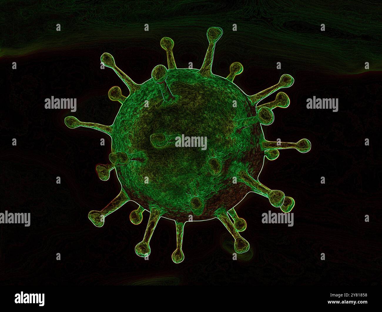 Abstract view of the virus under a microscope in close-up of green ...