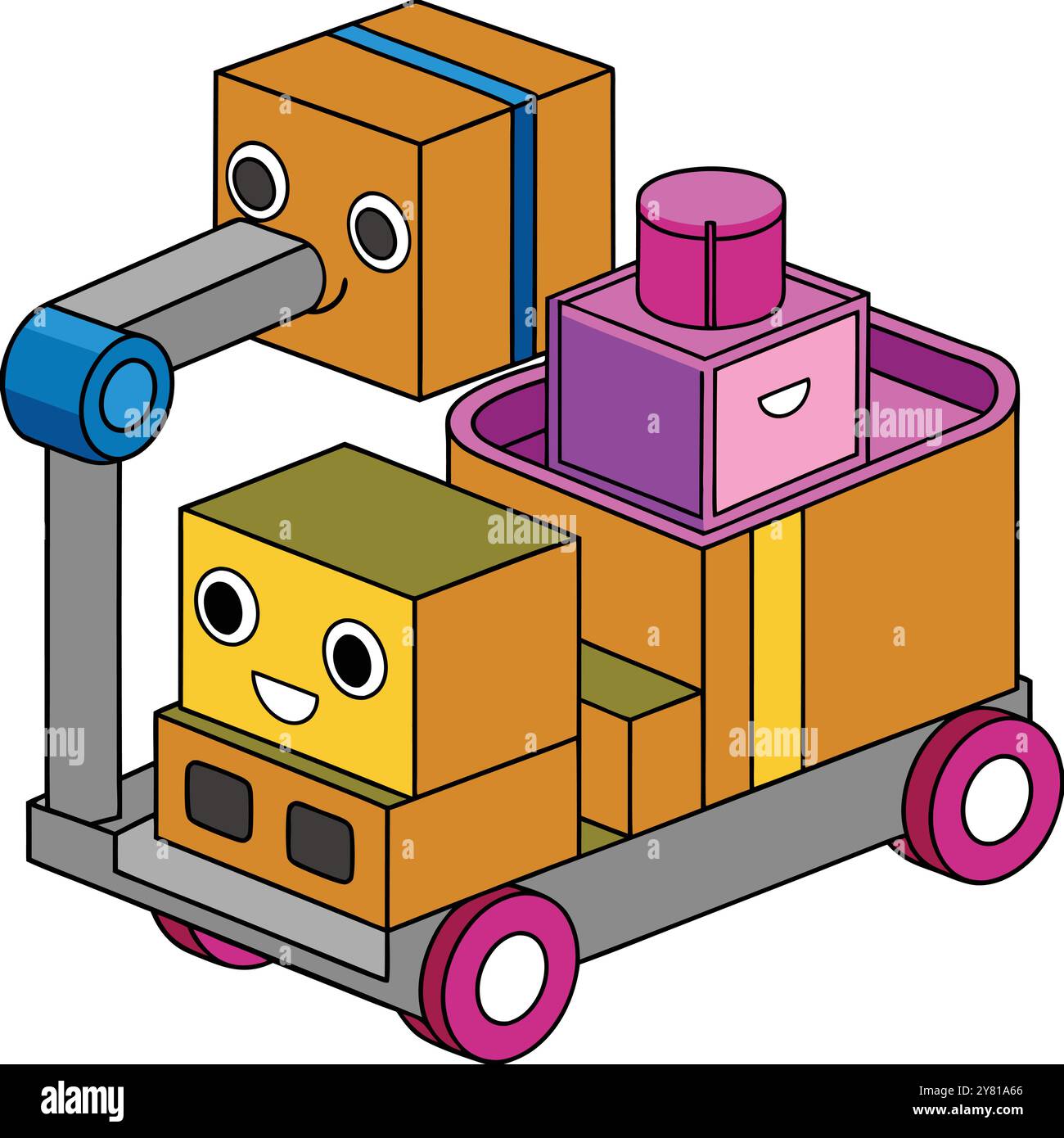 A playful. cartoon style illustration of a boxy delivery truck with a ...