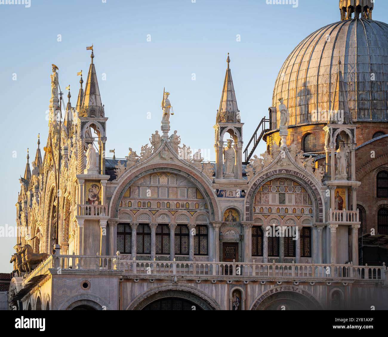 Architectural details of Basilica di San Marco at St. Marc square in ...