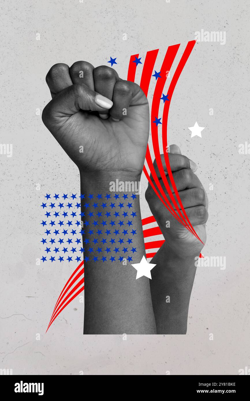 Vertical creative retro 3d magazine collage image of women arms rising ...