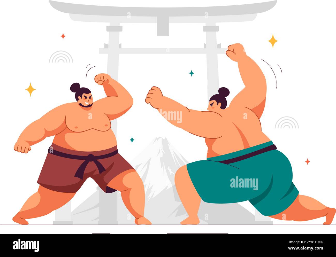 Sumo Wrestler Vector Illustration with Fighting Japanese Traditional ...